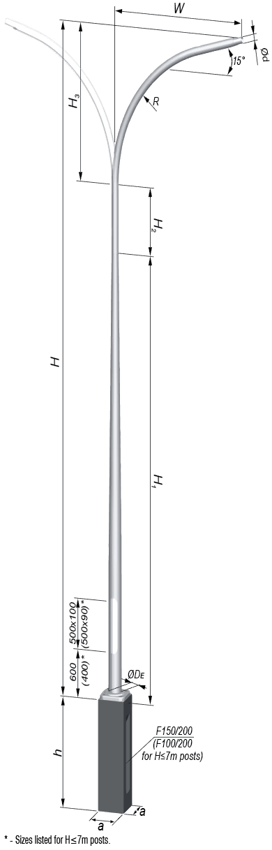 Aluminium lighting pole 6-12m (rolled round with brackets) – Romvolt
