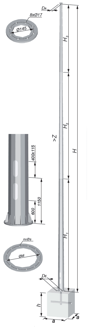 Lighting columns 12-20m (polygonal shape) – Romvolt